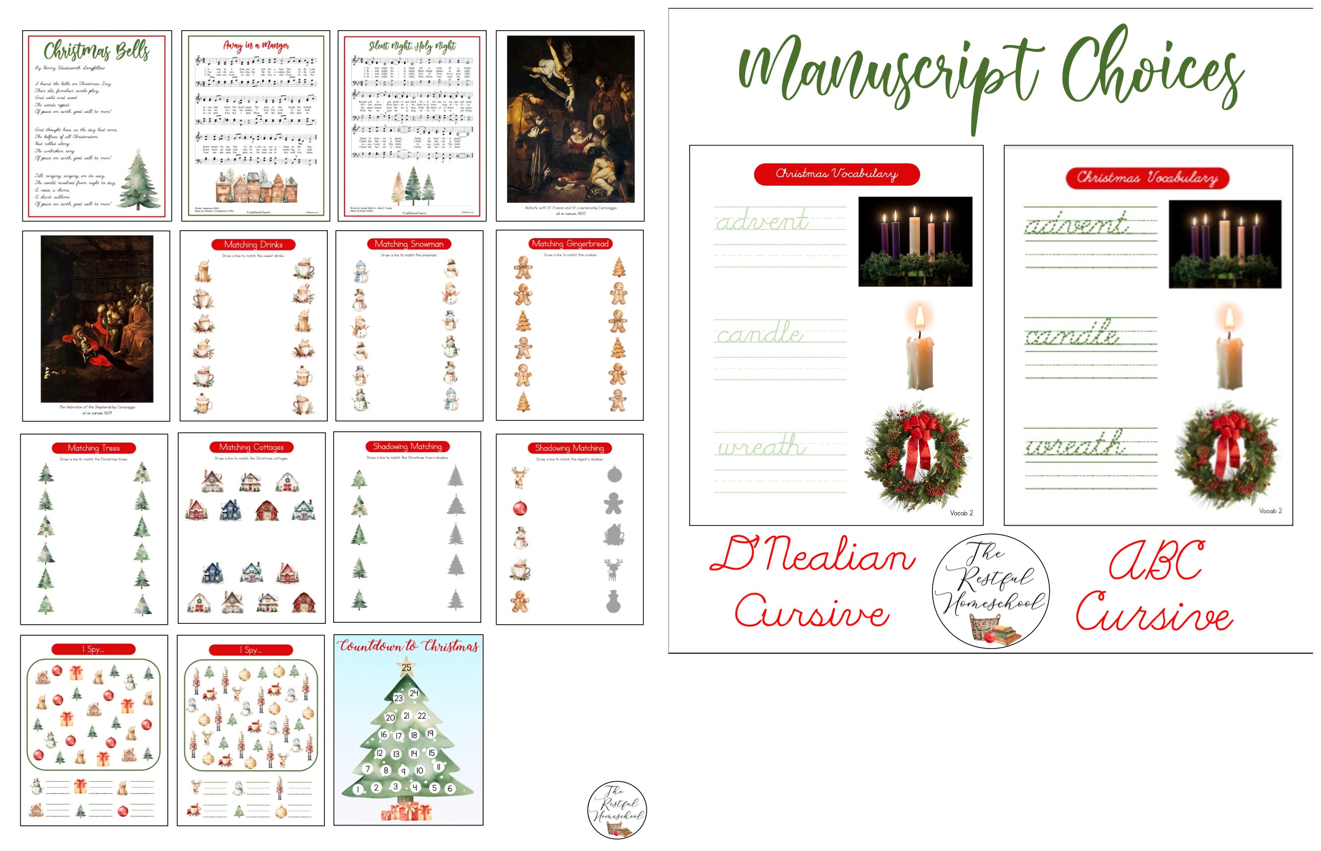 CURSIVE CHRISTMAS ADVENT Morning Menu Pages Homeschool - Etsy