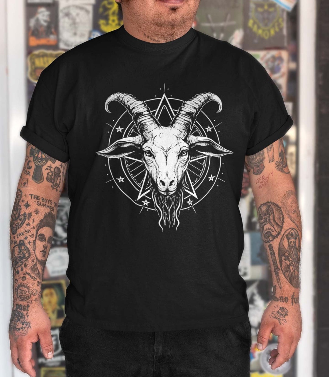 Pins & Bones Satanic Shirt Inverted Pentagram Witchcraft Occult Wiccan ...