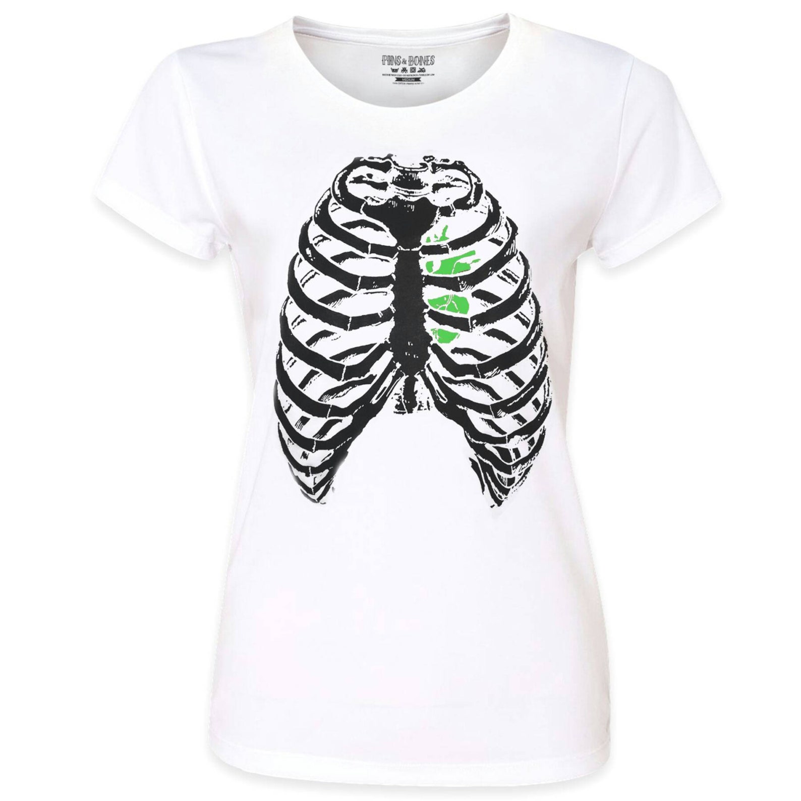 Pins & Bones Women's Top T-shirt Skeleton Rib Cage Green | Etsy