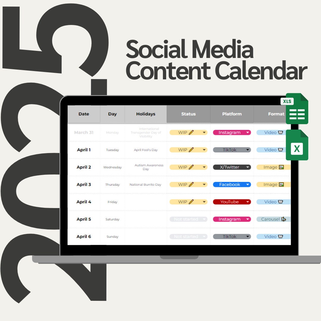 EDITABLE Social Media Content Calendar 2025 - Etsy Canada