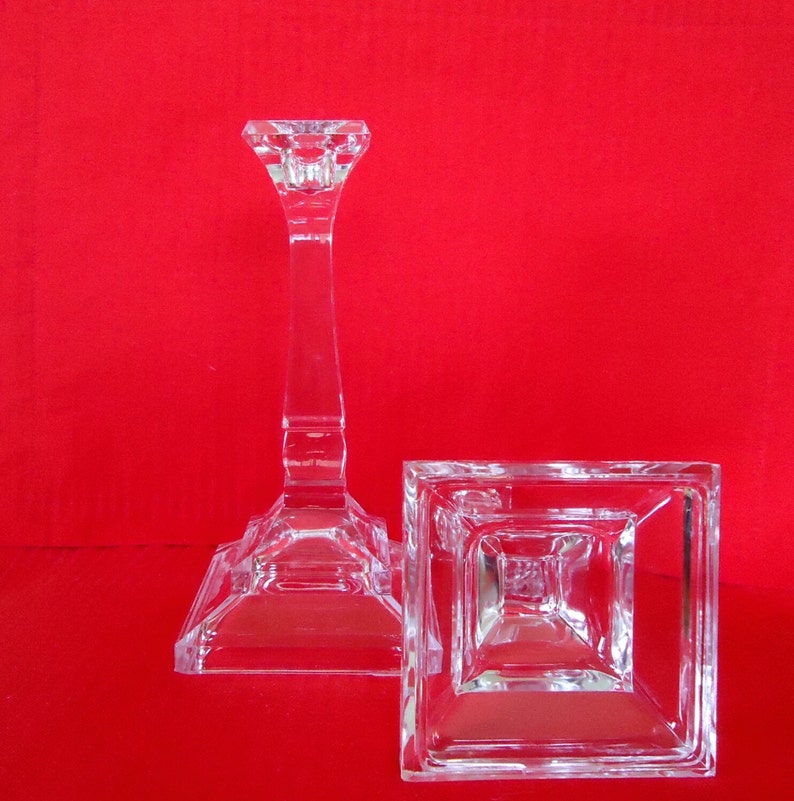 2 Tall CRYSTAL CANDLESTICKS with Square Bases Vintage Art Deco | Etsy