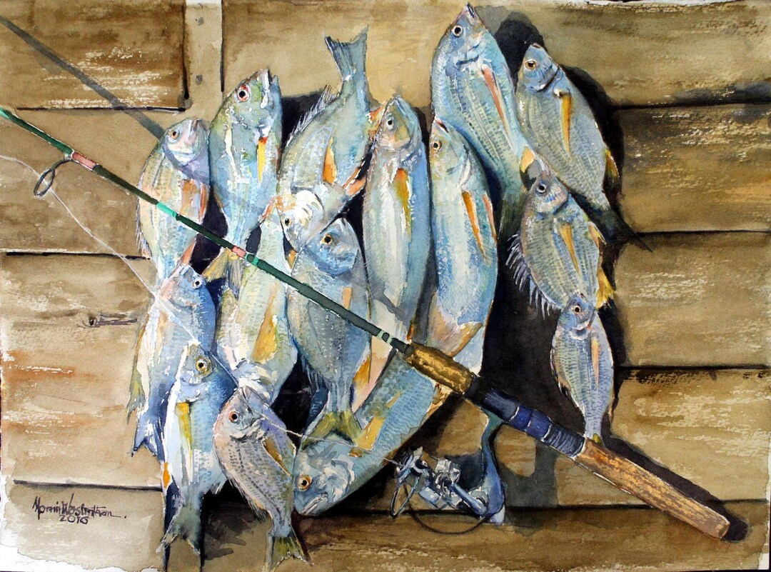 Fishes and Sports Fishing Pole, Prints of My Original Painting, You ...