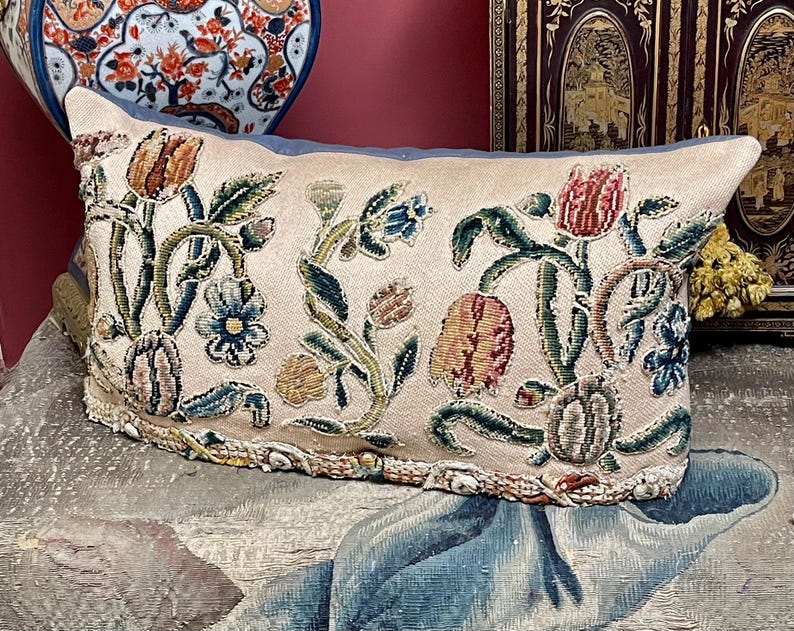 Antique English Crewelwork Pillows PAIR - Etsy