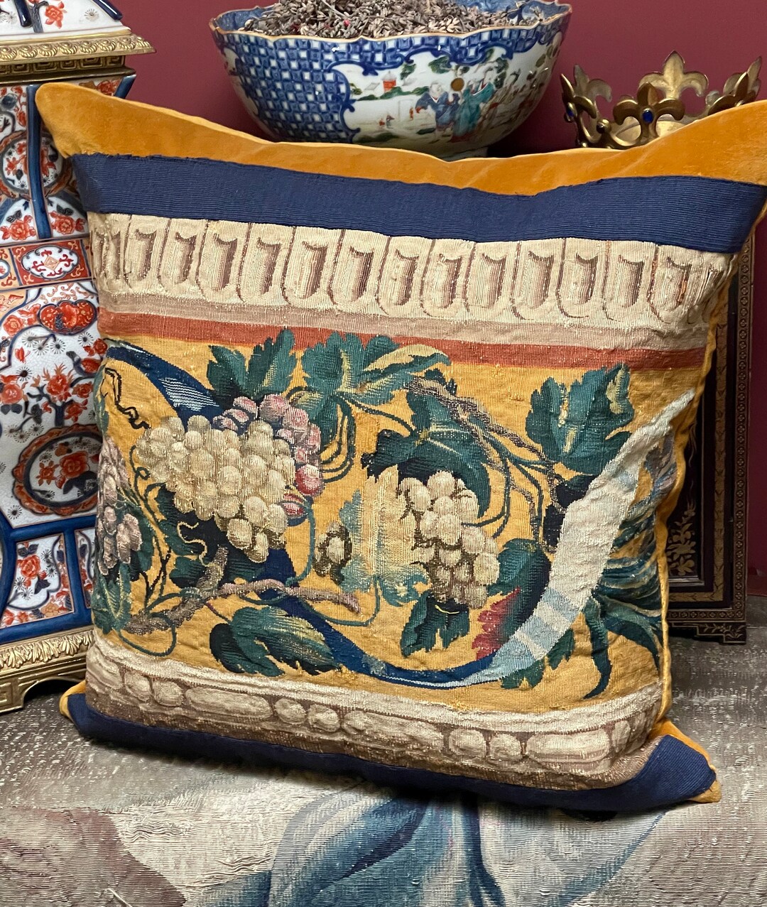 Antique Tapestry Pillow - Etsy