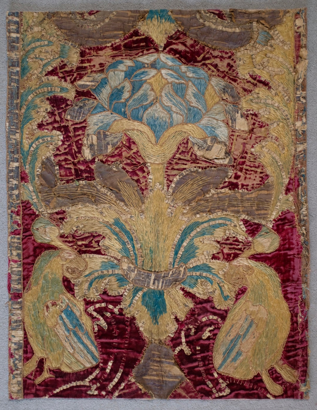Renaissance Textile Florentine Silk Embroidered Velvet Panel Circa 1580 ...