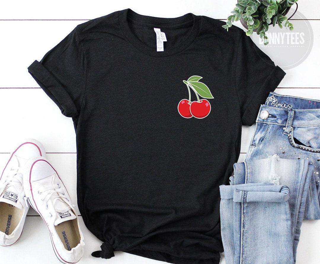 Cherries T-shirt Cherries Left Chest Print Gift for Her for - Etsy