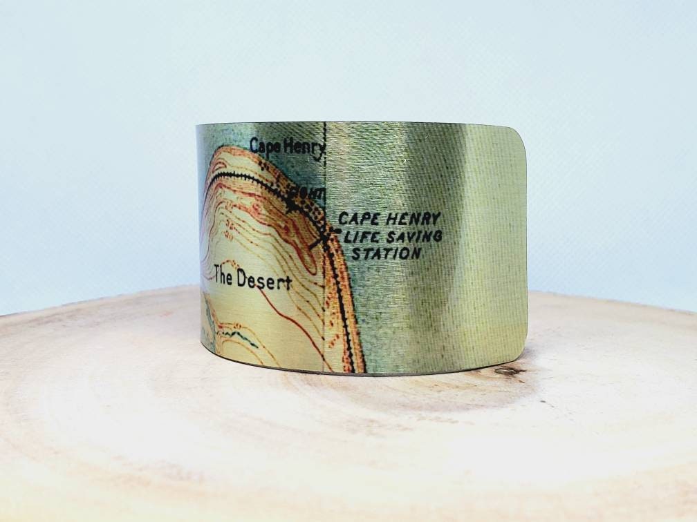 Cape Henry Virginia Map Cuff Bracelet. Vintage Map Print Print, Unique ...