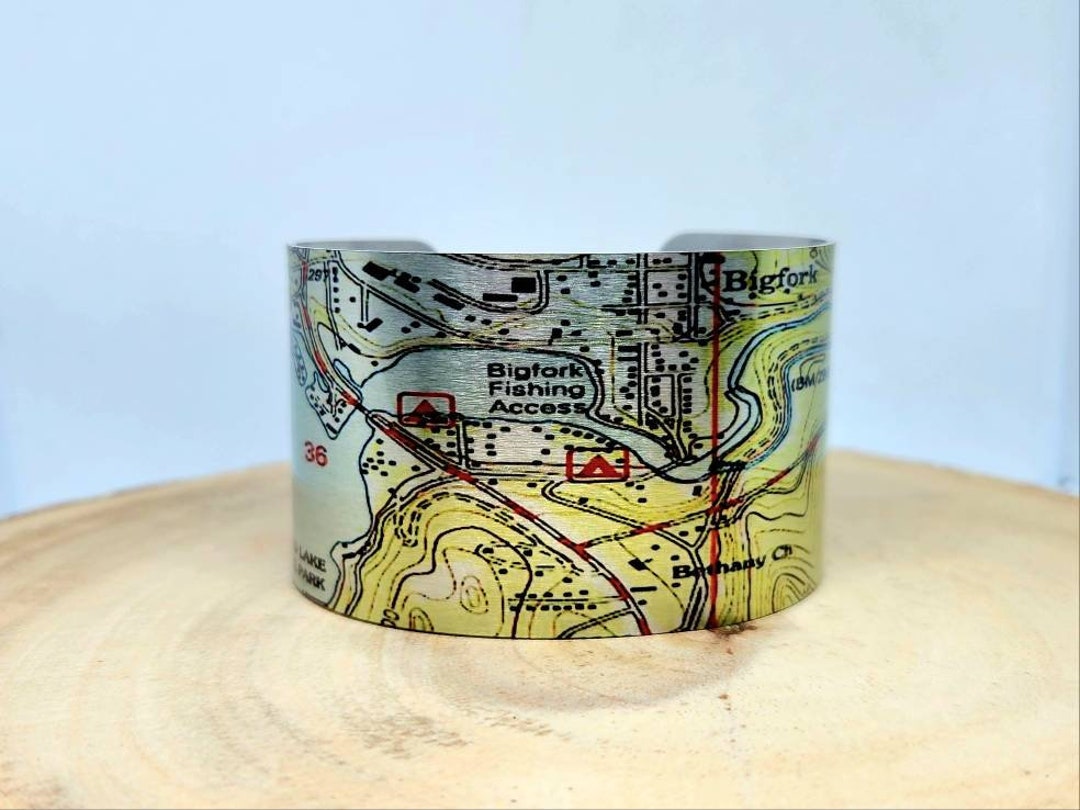 Big Fork Montana Map Cuff Bracelet. Unique Vintage Map Print, Gift for ...