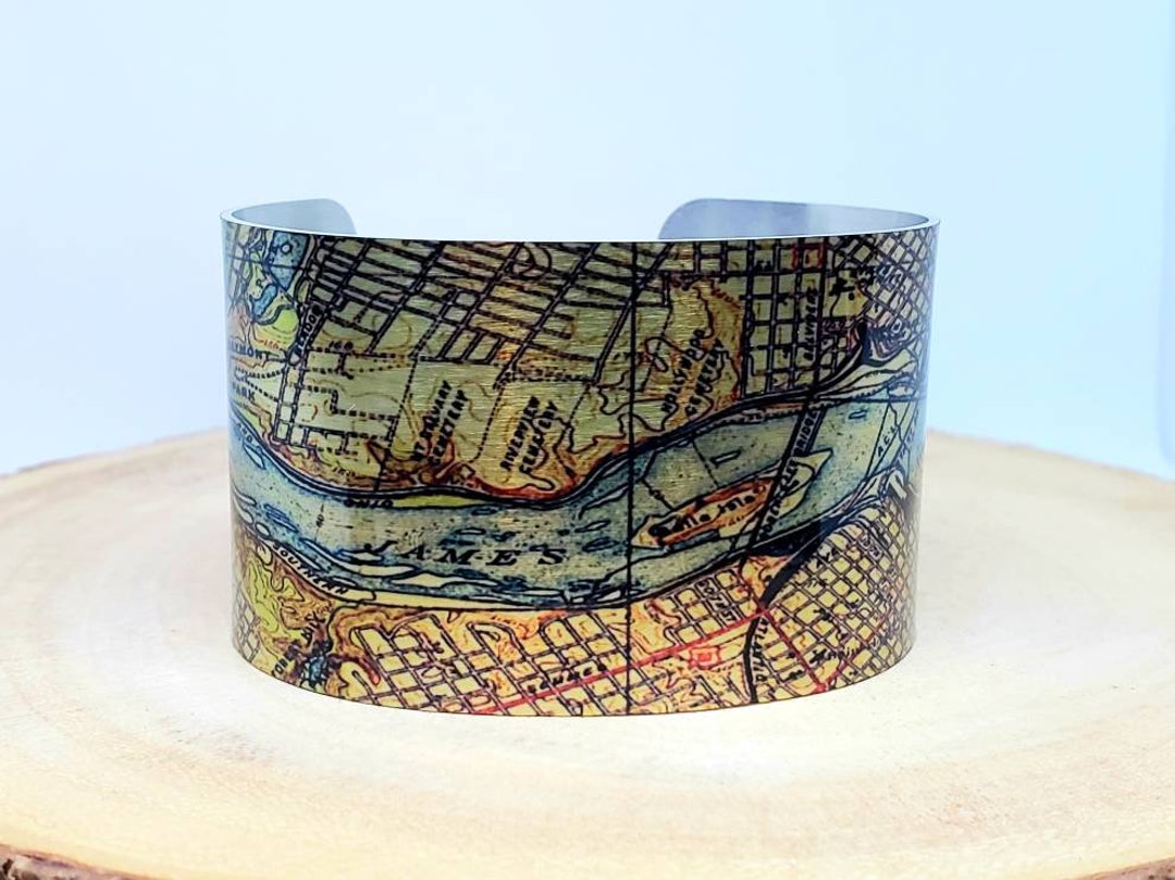 Richmond Virginia Map Cuff Bracelet. Vintage Map Print, Unique Gift for ...