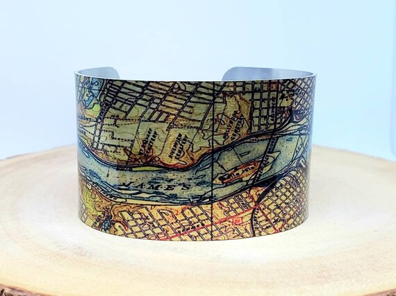 Richmond Virginia Map Cuff Bracelet. Vintage Map Print Unique | Etsy