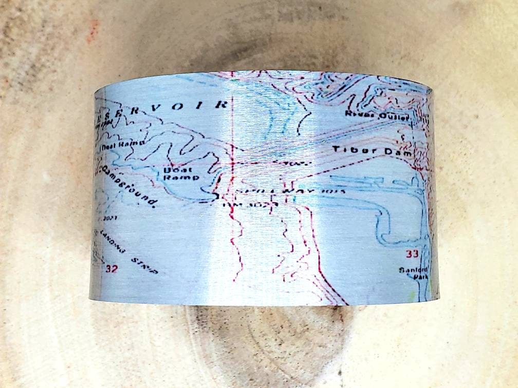 Tiber Reservoir Montana Map Cuff Bracelet. Vintage Map Print - Etsy UK