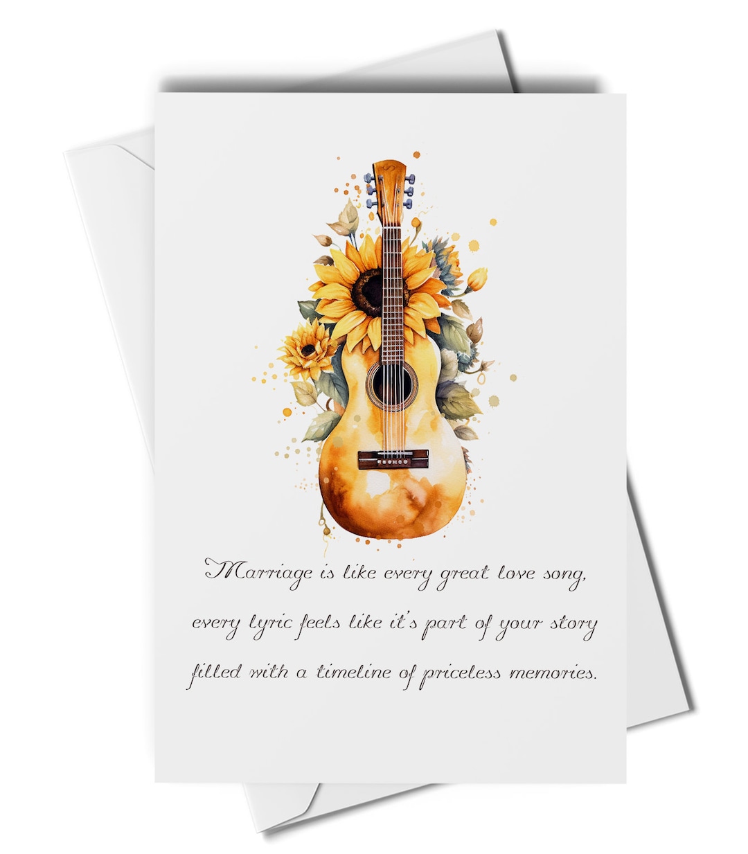 Guitar Wedding Card or Art Print, Just Married Gift, Congratulations on ...