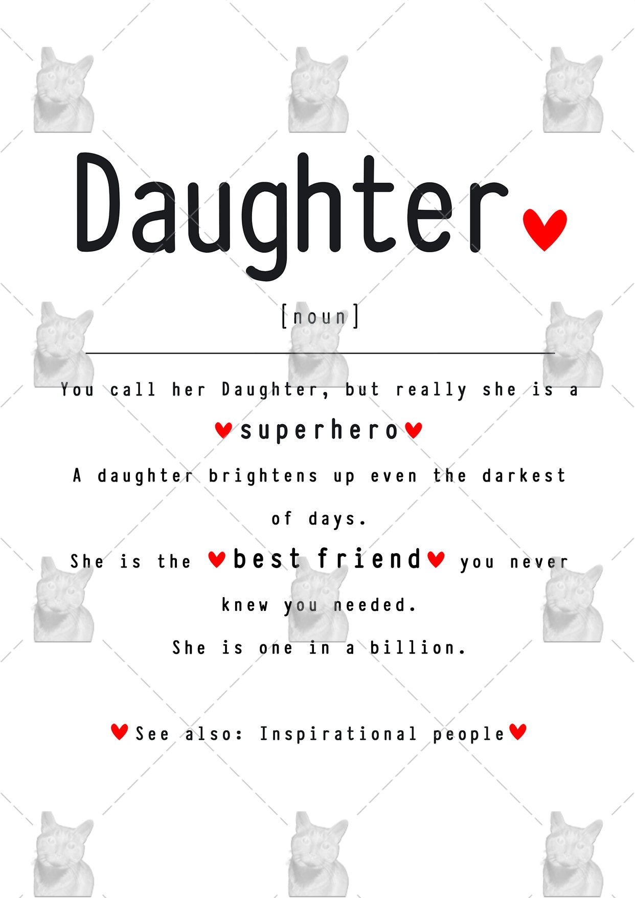 Daughter Definition Card, Daughter Card for Any Occasion, Sentimental ...