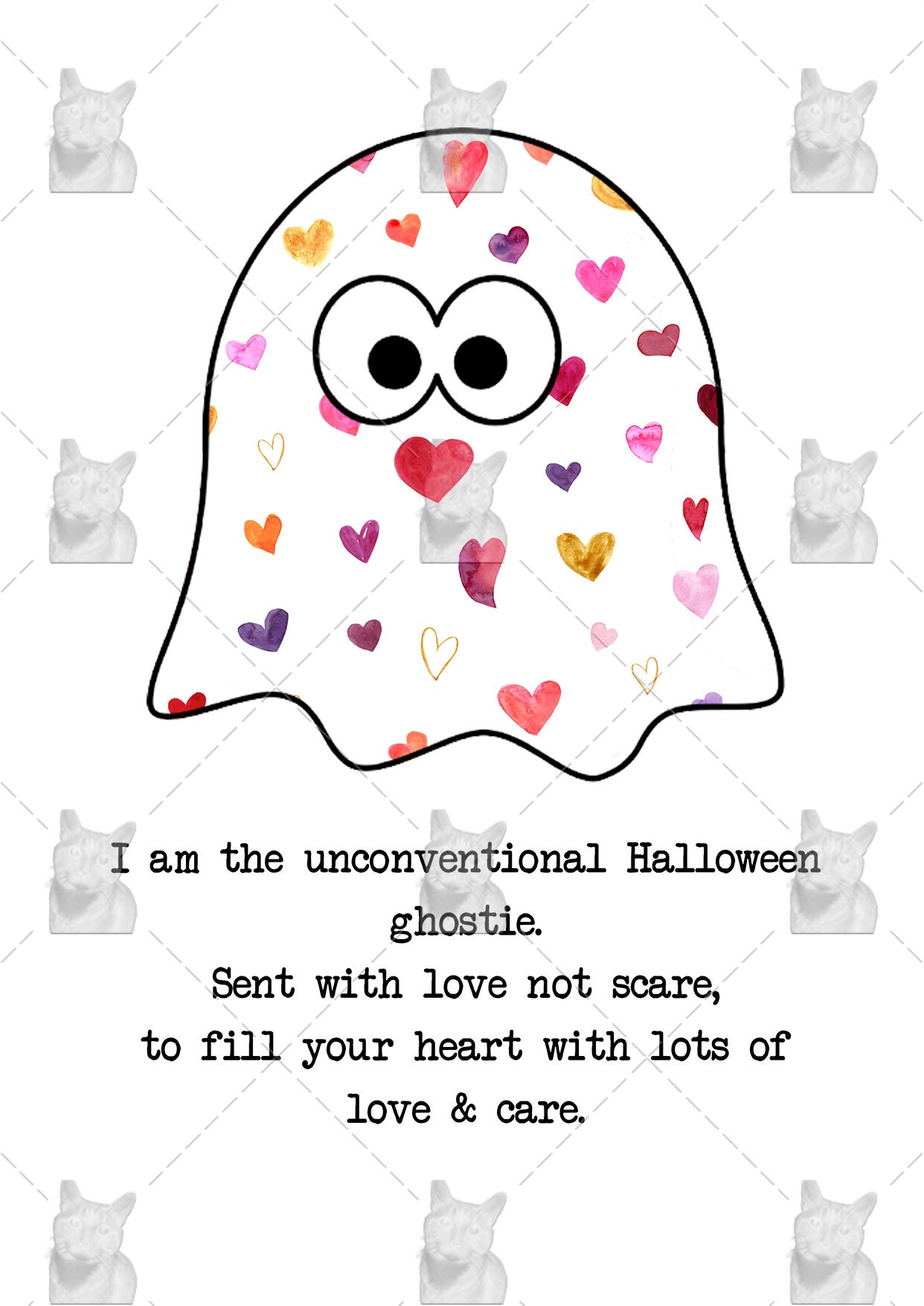 Ghost Halloween Greetings Card or Art Print, Cute Halloween Card ...