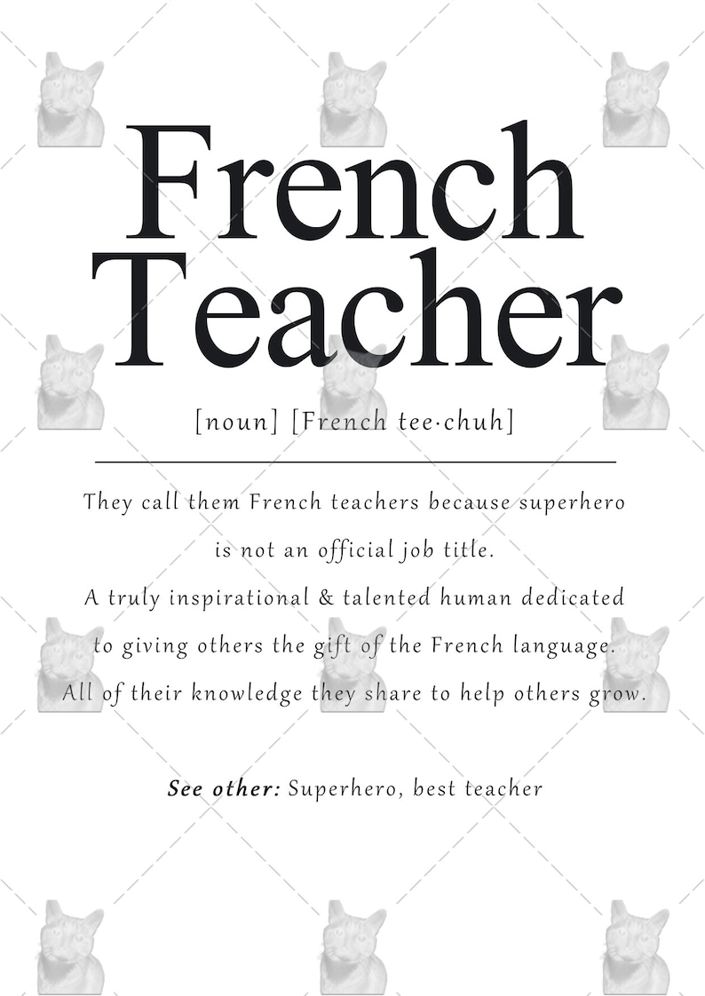 French Teacher Definition Card or Art Print, Gift for French Teacher ...