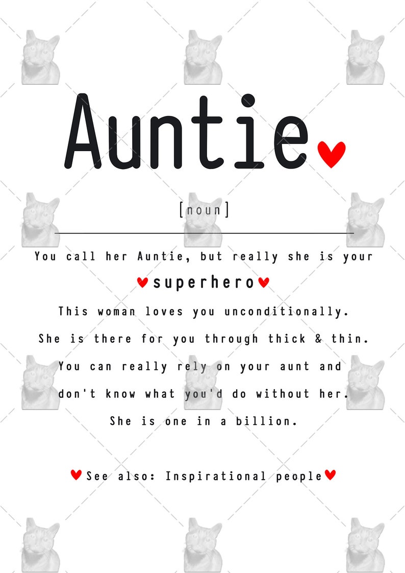 Auntie Definition Card Aunite Card for Any Occasion Loving - Etsy