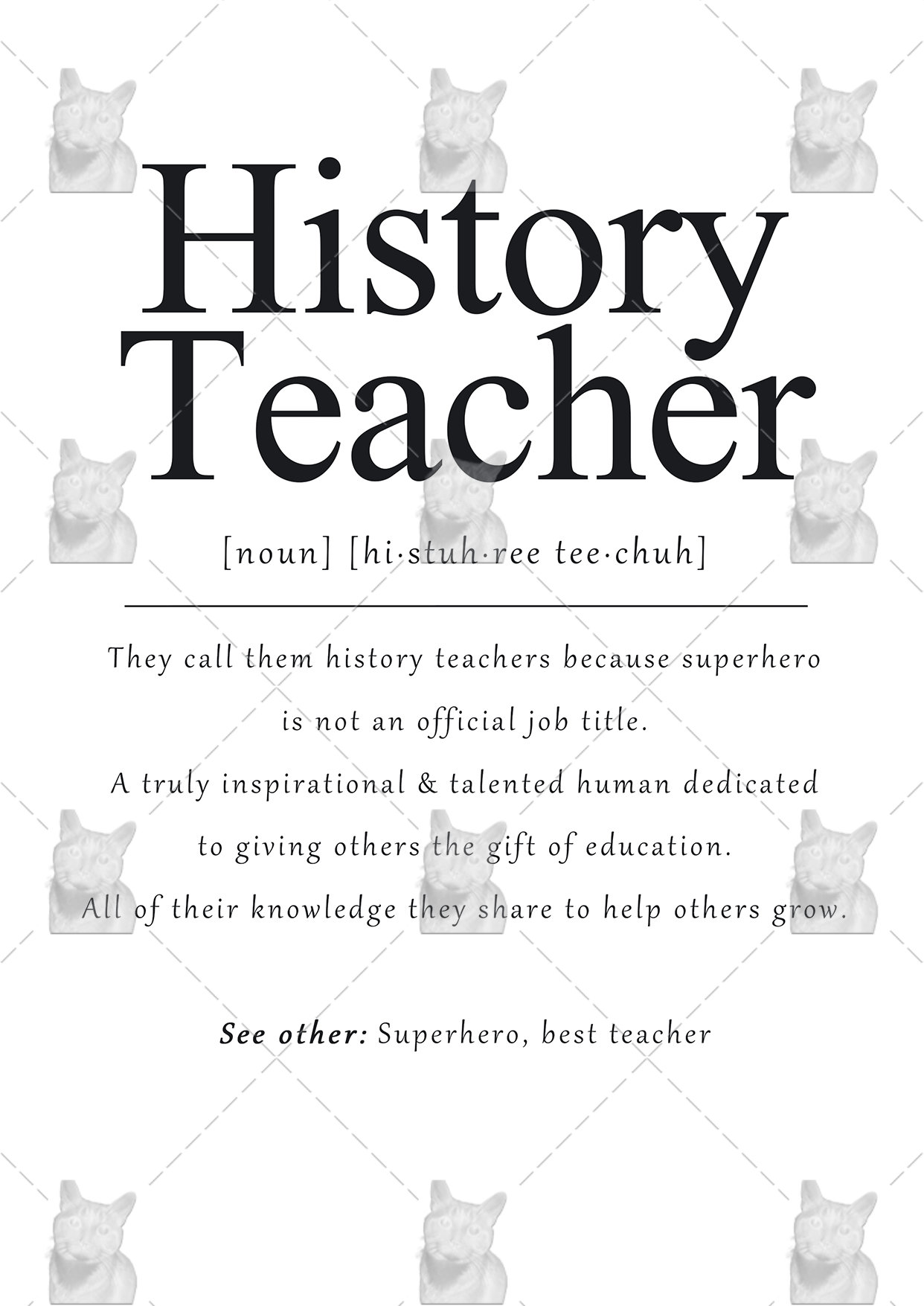 History Teacher Definition Card or Art Print, Gift for History Teacher ...