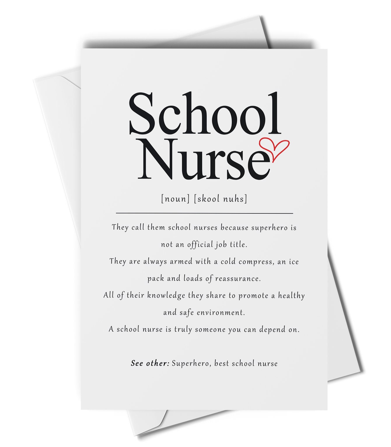 School Nurse Definition Card or Art Print, Gift for School Nurse, Thank ...