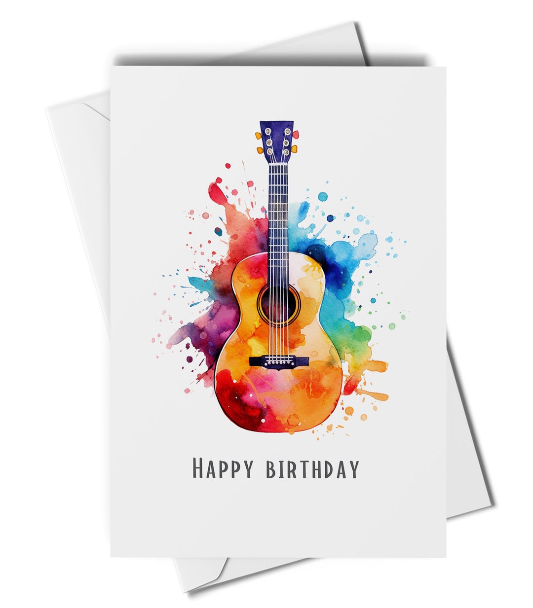 Guitar Birthday Card, Colourful Guitar Card, Guitar Players Card ...