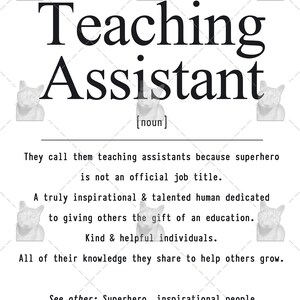 Teaching Assistant Definition Art Print, Classroom Assistant Gift ...
