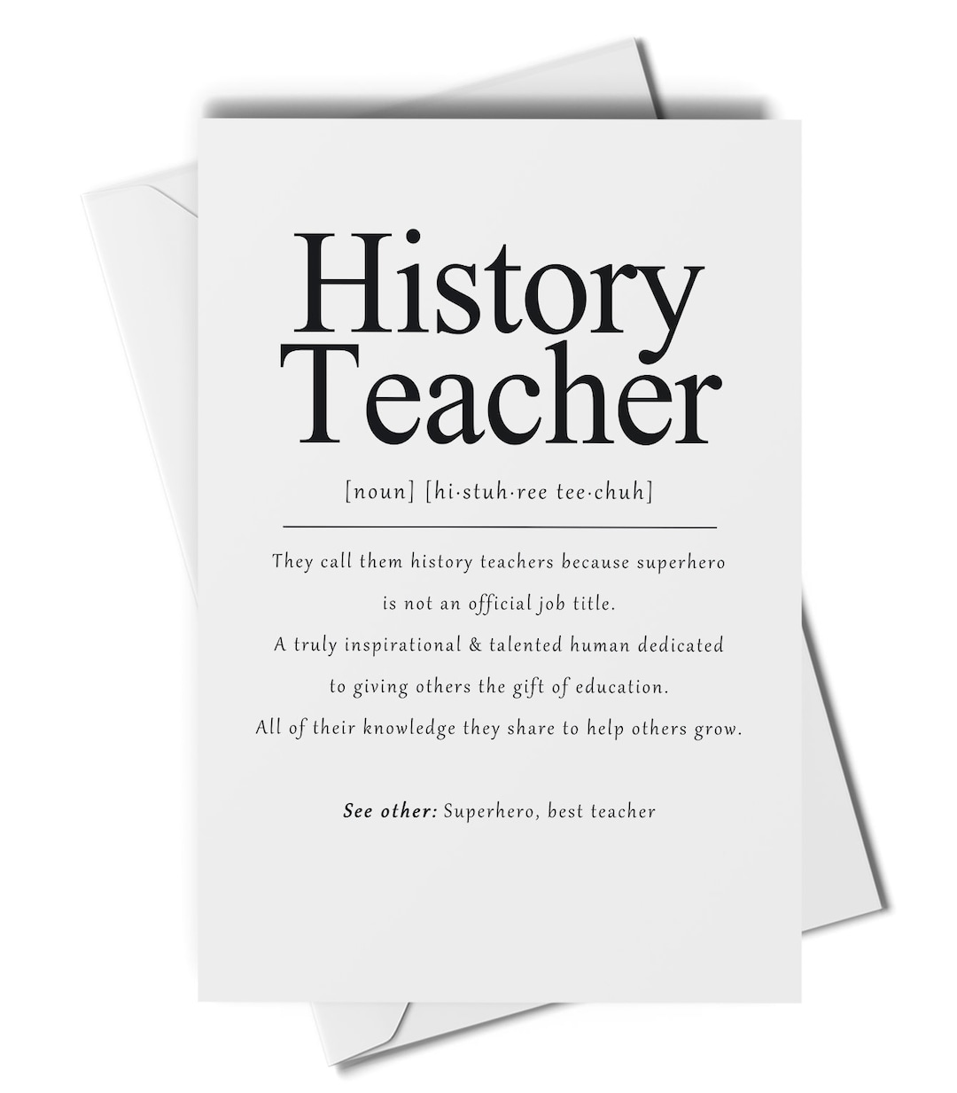 History Teacher Definition Card or Art Print, Gift for History Teacher ...
