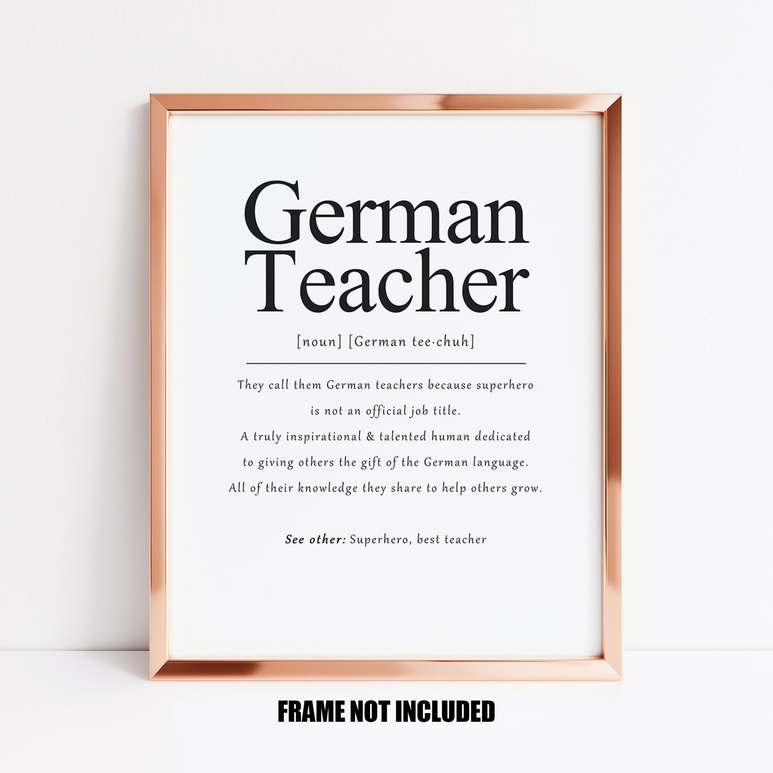 German Teacher Definition Card or Art Print, Gift for German Teacher ...