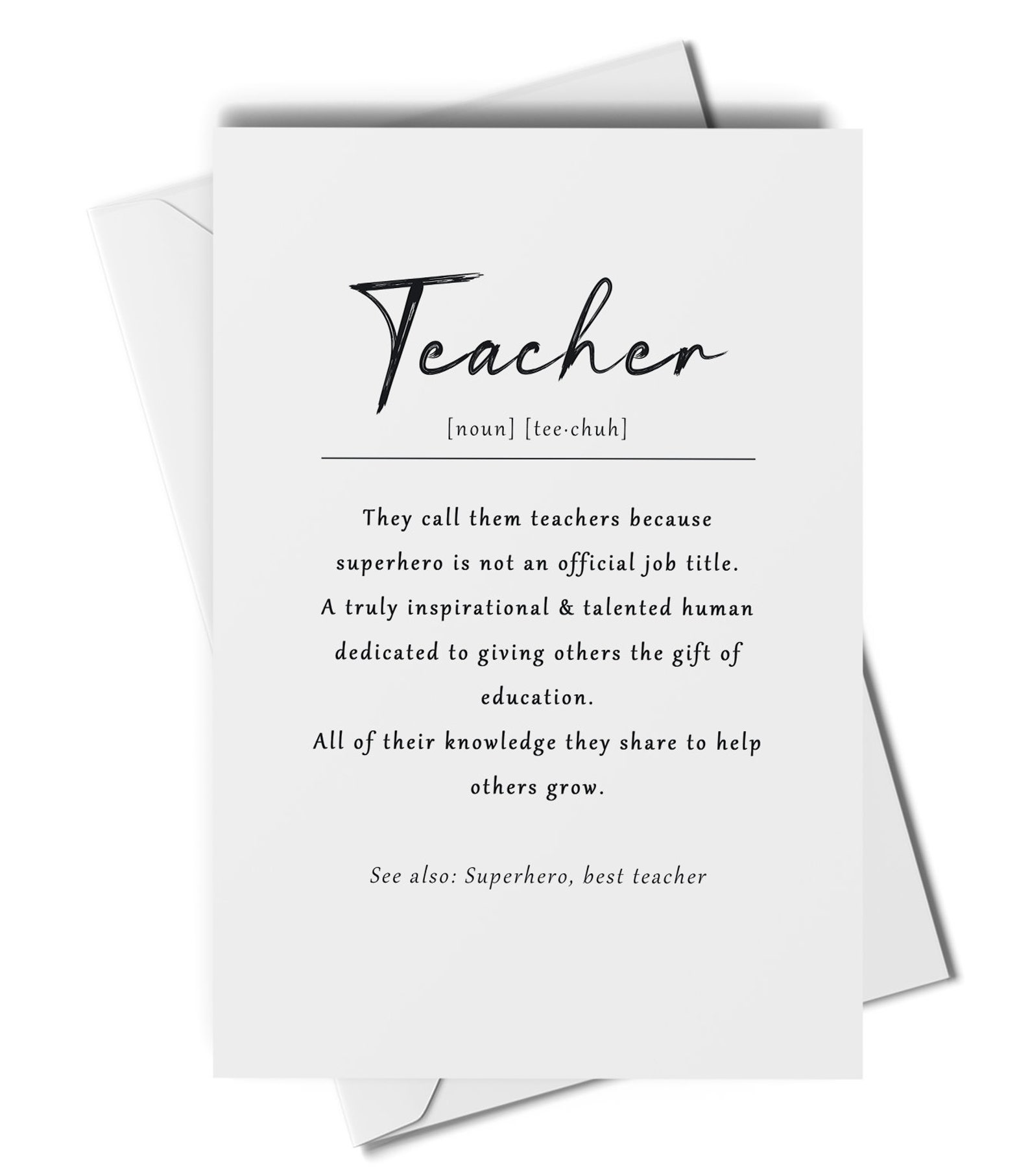 Teacher Definition Card, Thank You Teacher Card, Teacher Leaving Card ...