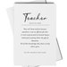 Teacher Definition Card, Thank You Teacher Card, Teacher Leaving Card ...