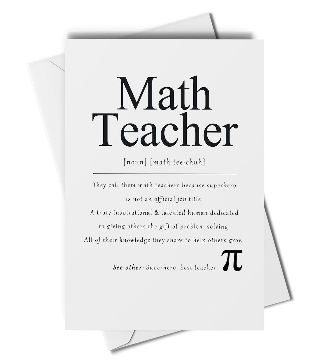Math Teacher Definition Card, Math Teacher Gift, End of School Year ...