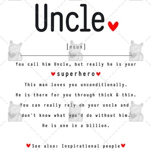 Uncle Definition Card, Uncle Card for Any Occasion, Loving Uncle ...