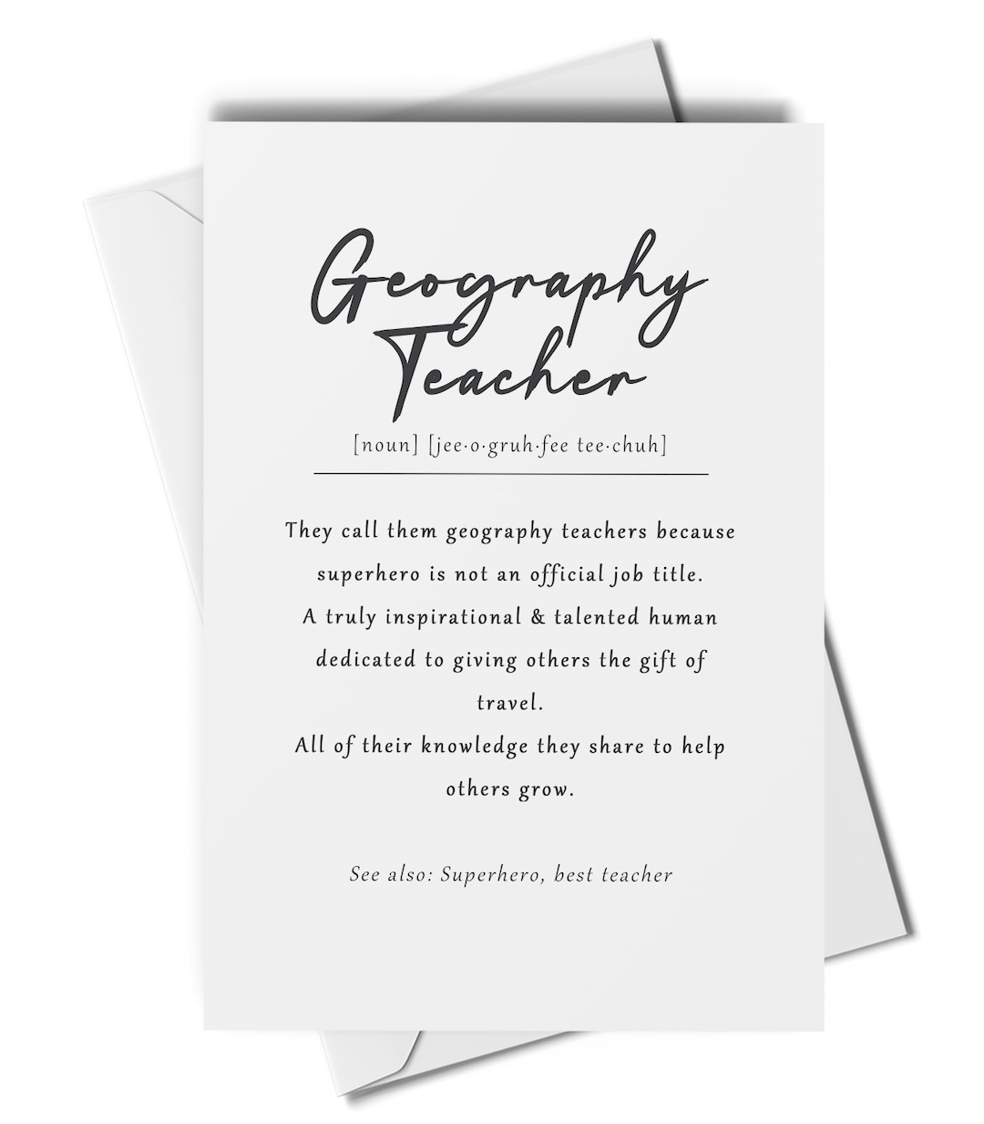 Geography Teacher Definition Card, Thank You Geography Teacher Card ...