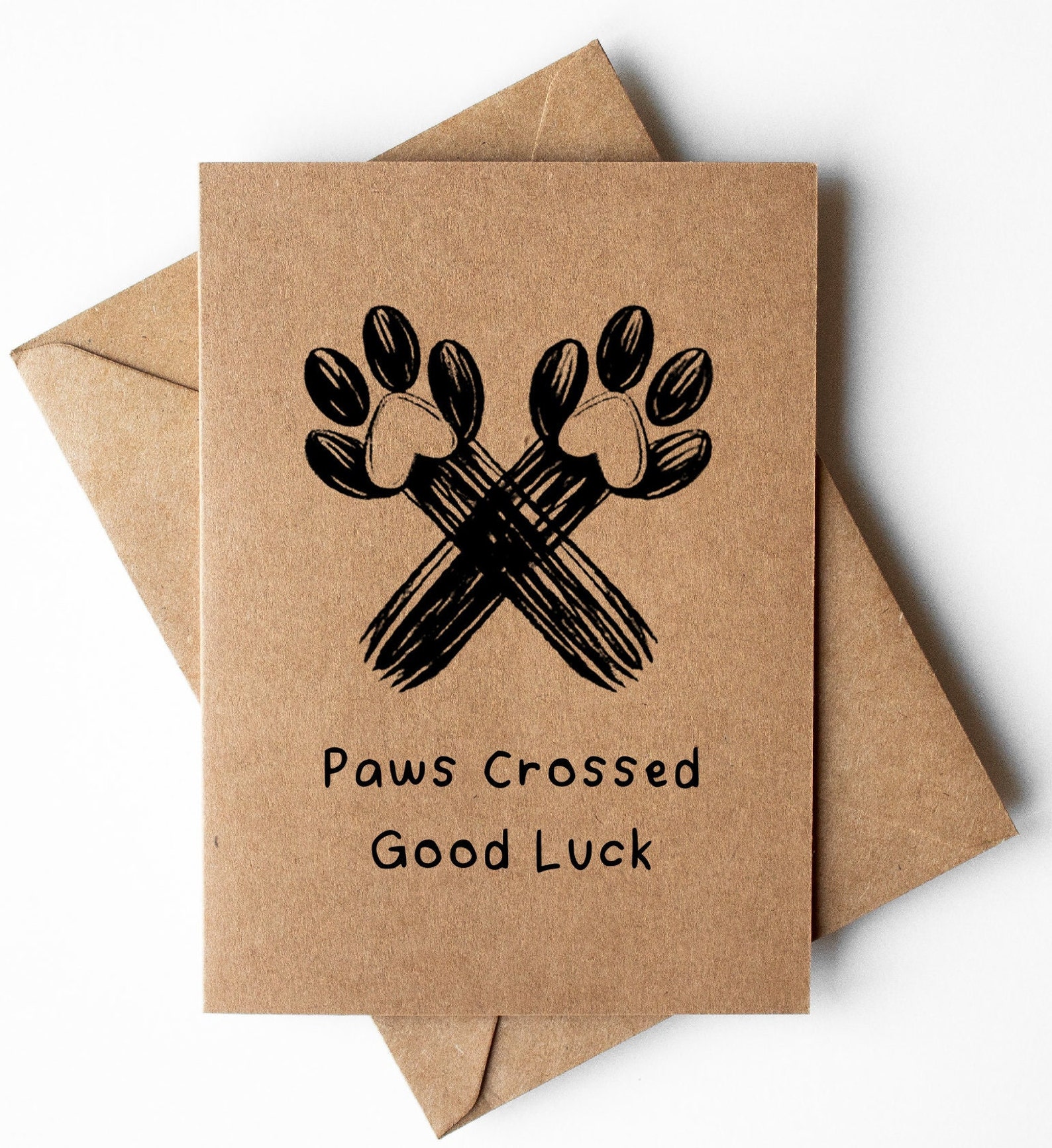 Paws Crossed Good Luck Card, Cute Good Luck Card, Kraft Good Luck Card ...