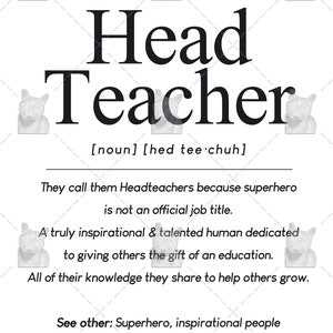 Headteacher Definition Card, Headteacher Keepsake, Headmistress Card ...