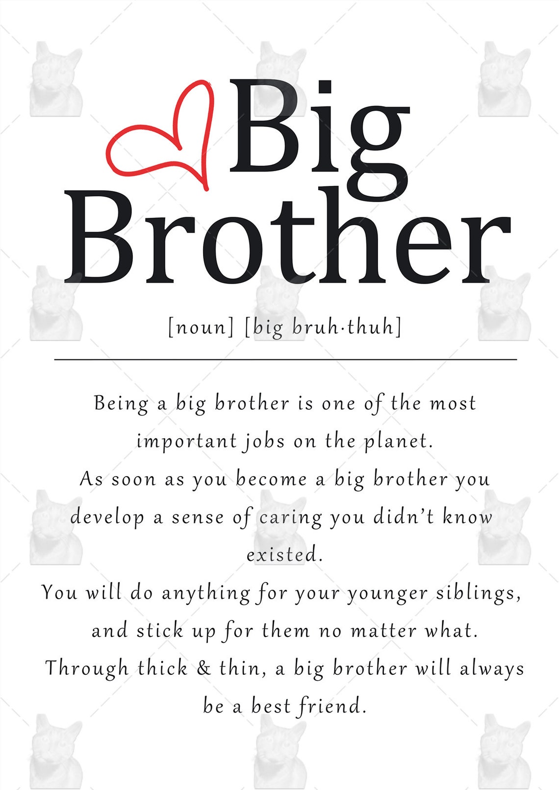 Big Brother Definition Art Print, Gift for Big Brother, Appreciation ...