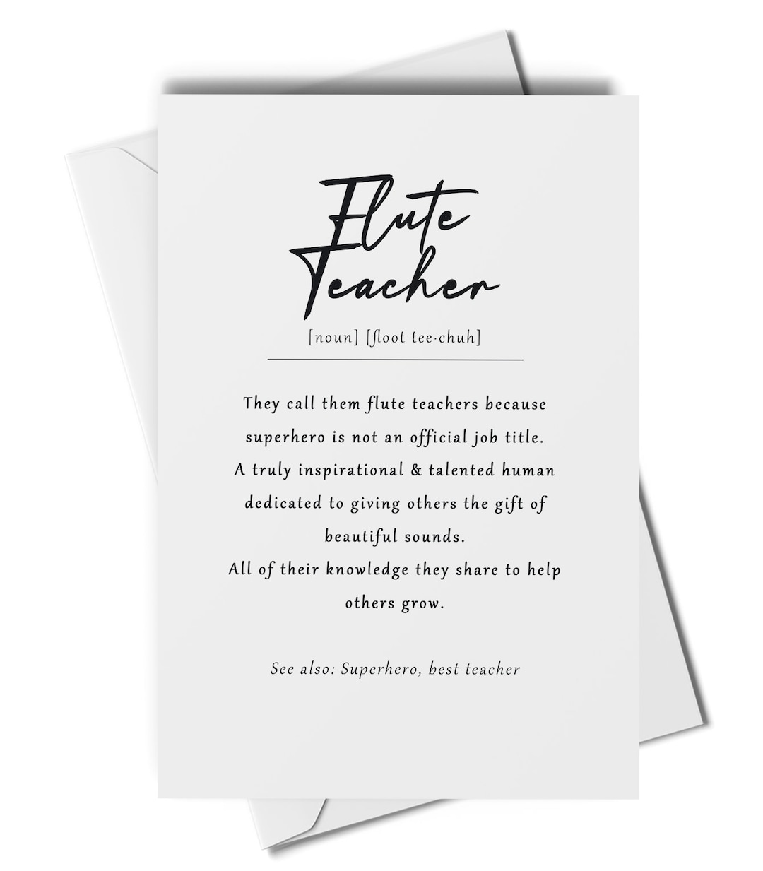Flute Teacher Definition Card, Flute Tutor Thank You Card, Music ...