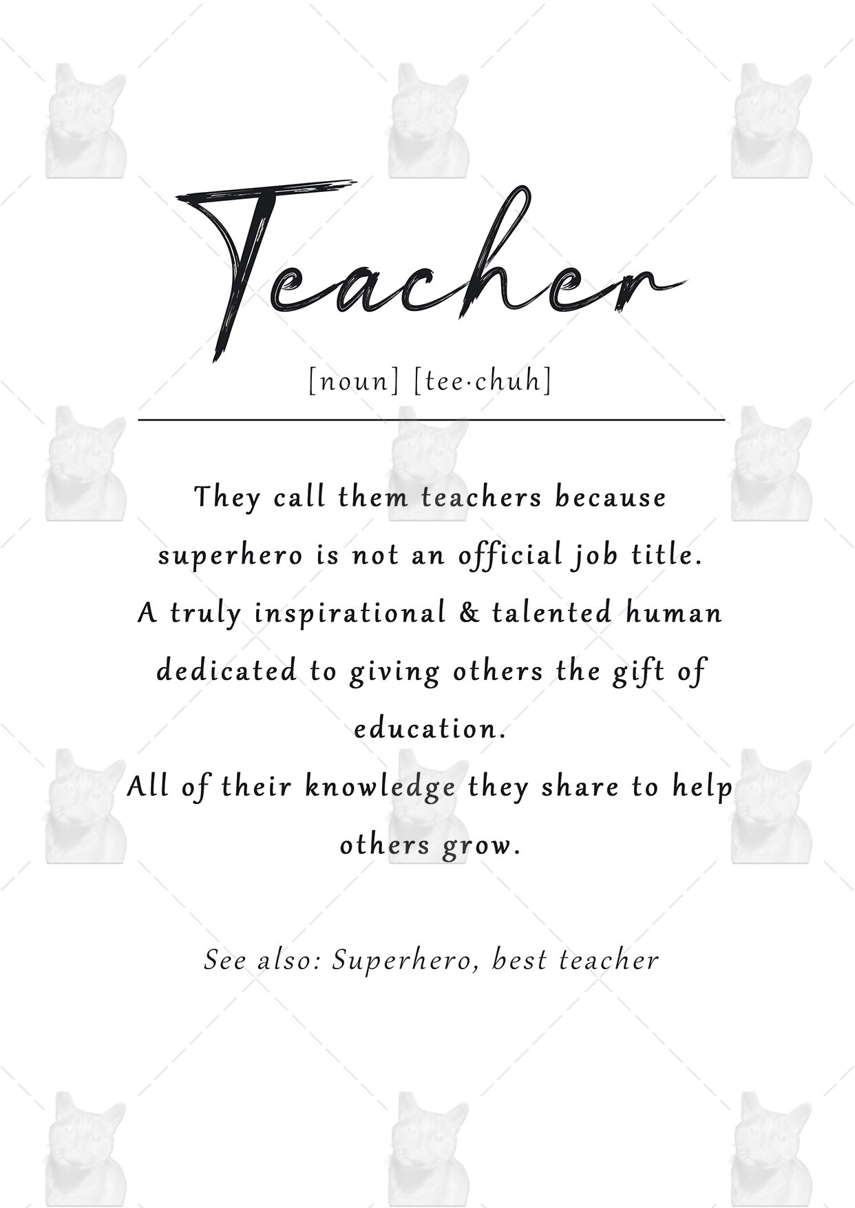 Teacher Definition Card, Thank You Teacher Card, Teacher Leaving Card ...