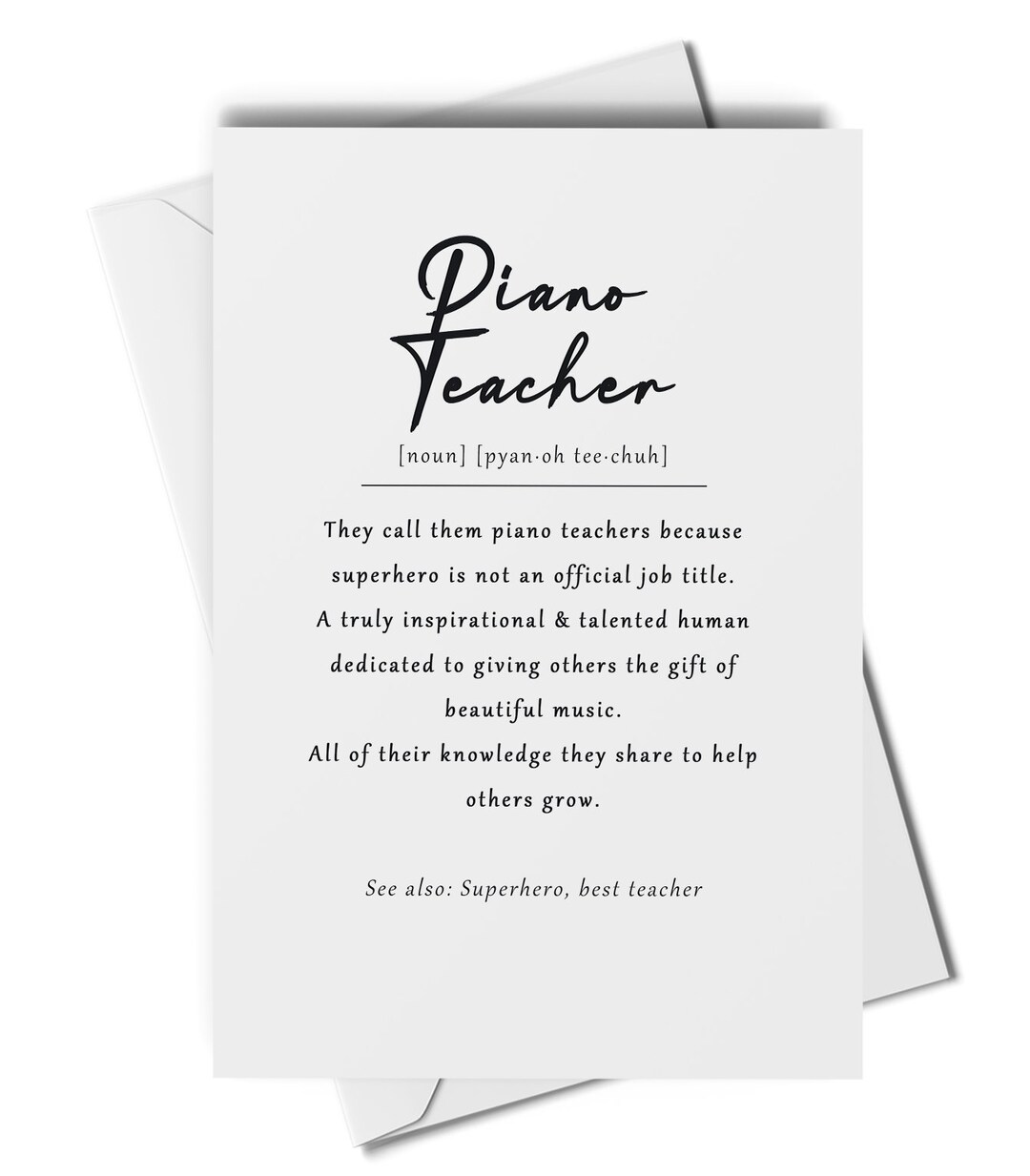 Piano Teacher Definition Card, Thank You Piano Teacher Card, Piano ...