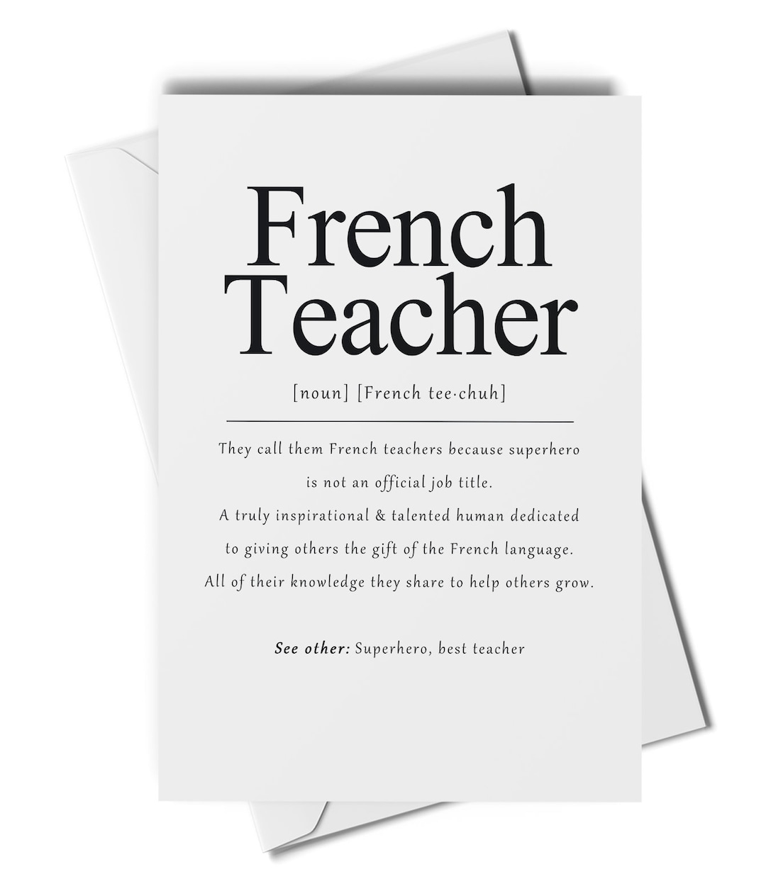 French Teacher Definition Card or Art Print, Gift for French Teacher ...