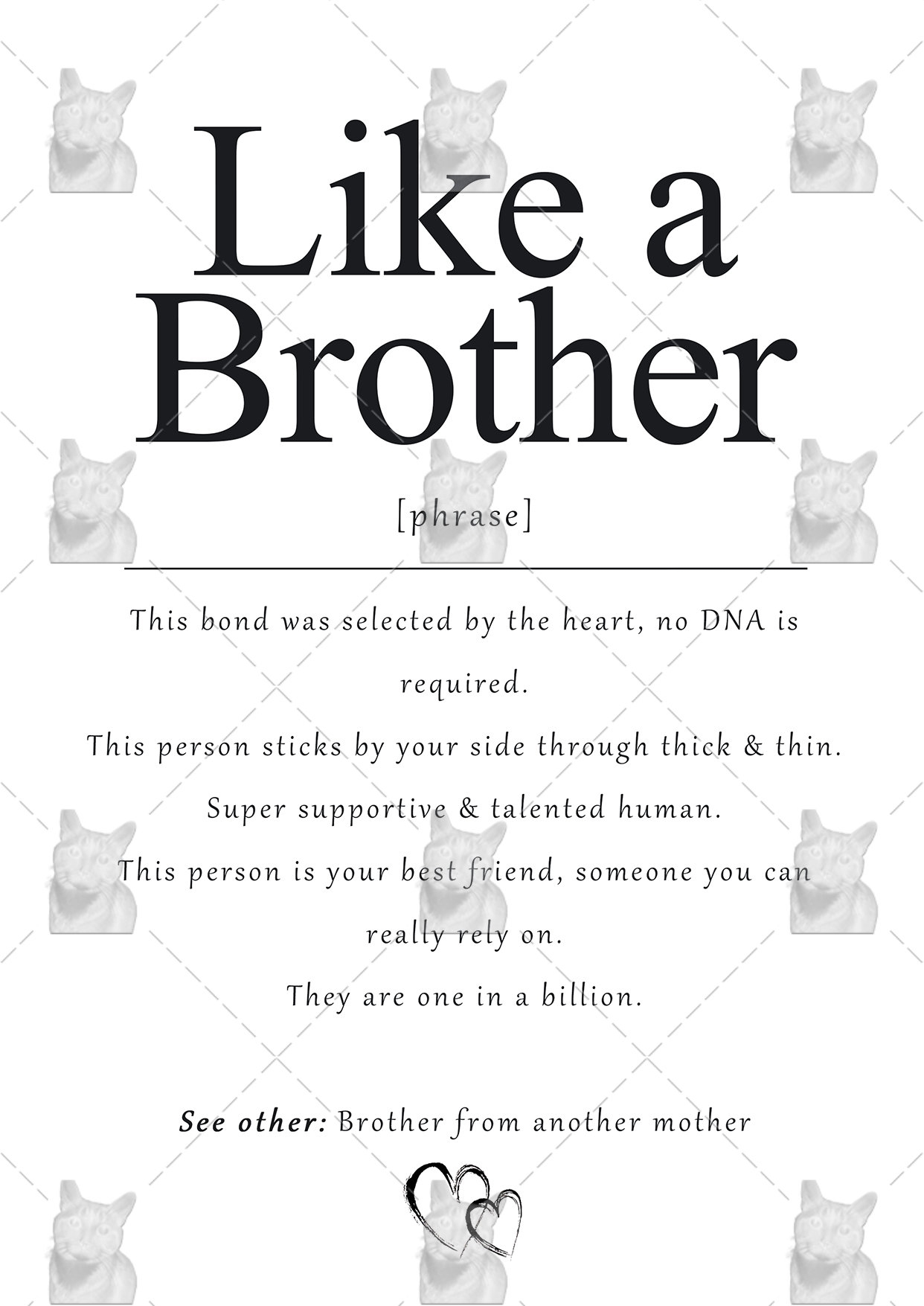 Like a Brother Definition Card, Unbiological Brother Card, Brother From ...