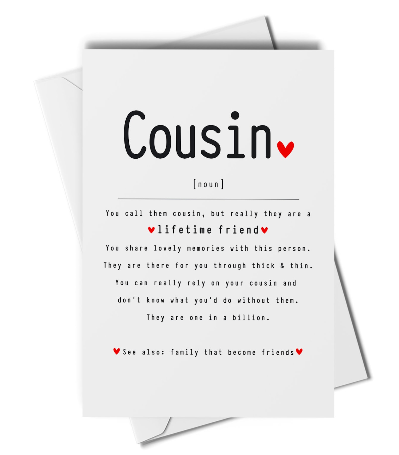 Cousin Definition Greetings Card, Cousin Card for Any Occasion, Cousin ...