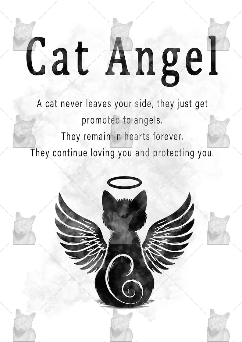 Cat Angel Art Print, Cat Loss Print, Cat Memorial, Cat With Sympathy ...