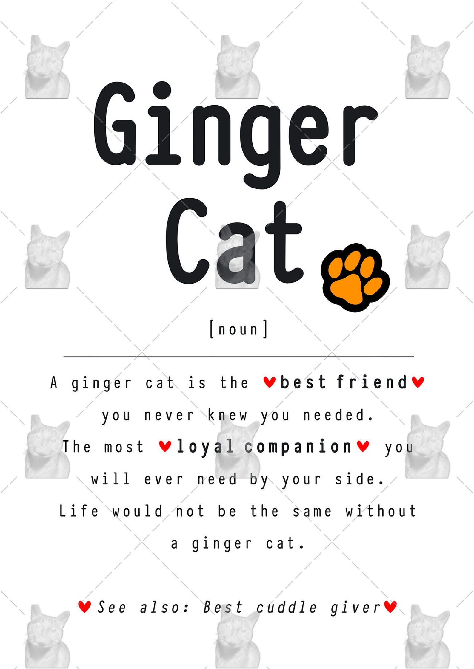 Ginger Cat Definition Card or Art Print, Gift for Ginger Cat Owner, New ...