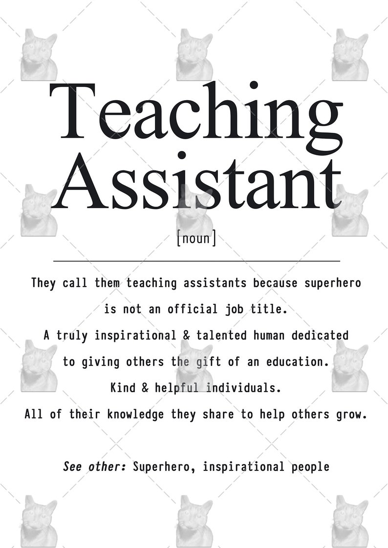 Teaching Assistant Definition Card, Teaching Assistant Appreciation ...