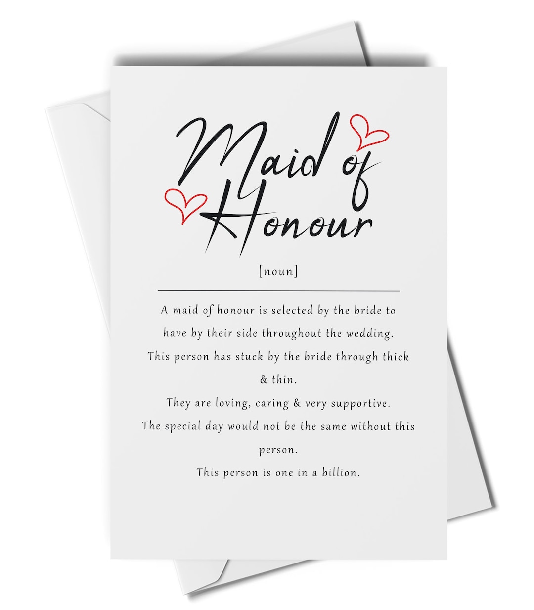 Maid of Honour Definition Card, Maid of Honour Wedding Favour, Bridal ...
