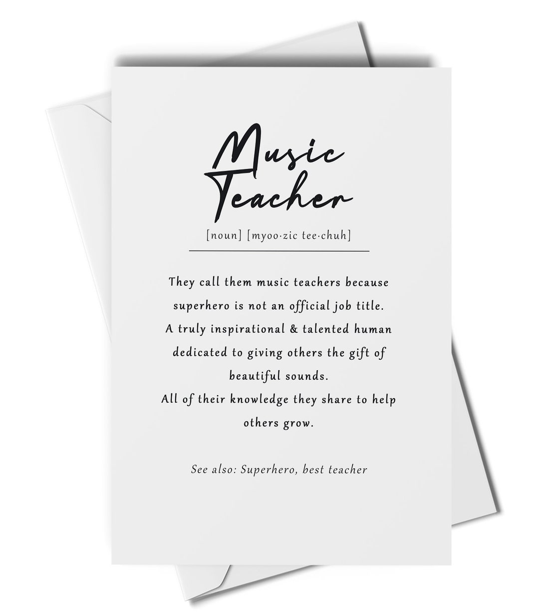Music Teacher Definition Card, Thank You Music Teacher Card, Best ...