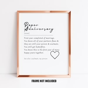 Paper Anniversary Definition Print, Paper Anniverary Gift, First ...