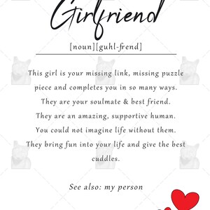 Girlfriend Definition Card, Girlfriend Valentines Day Card, Girlfriend ...