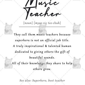 Music Teacher Definition Card, Thank You Music Teacher Card, Best ...