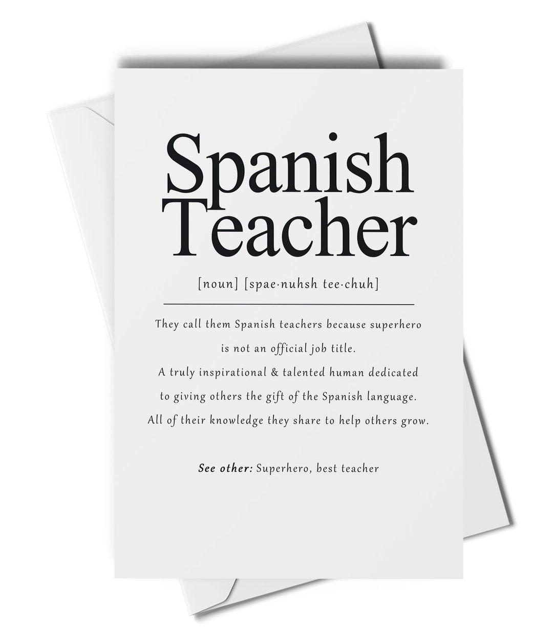 Spanish Teacher Definition Card or Art Print, Gift for Spanish Teacher ...
