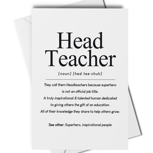 Headteacher Definition Card, Headteacher Keepsake, Headmistress Card ...